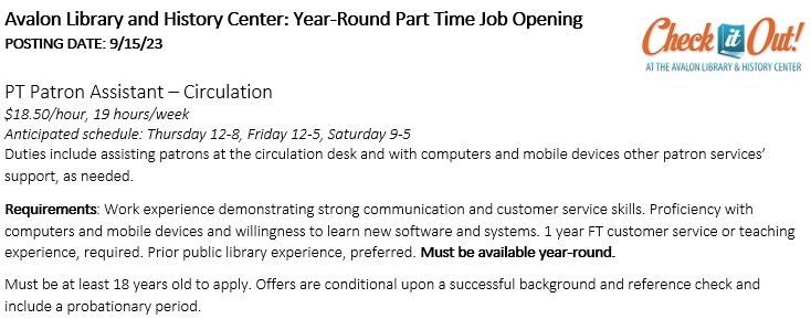 Employment | Avalon Free Public Library